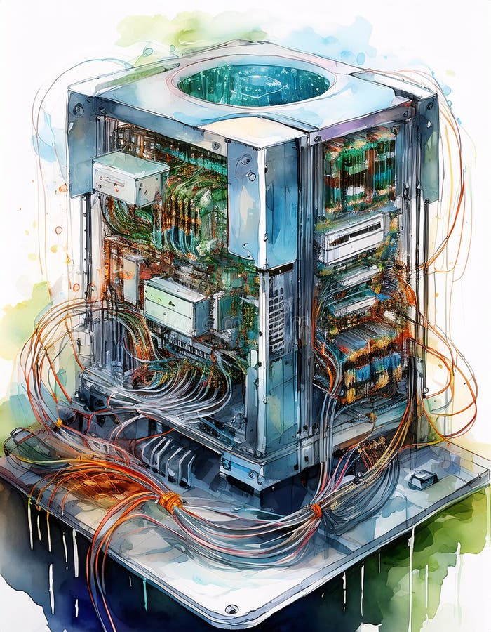 A Detailed Illustration of a Futuristic Computer with a Complex Network ...