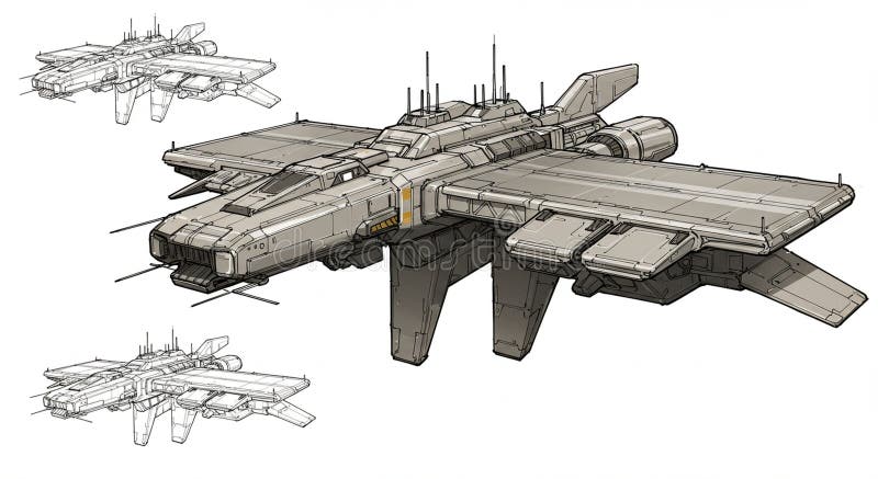 A Detailed Illustration of a Futuristic Spaceship with Multiple Views ...