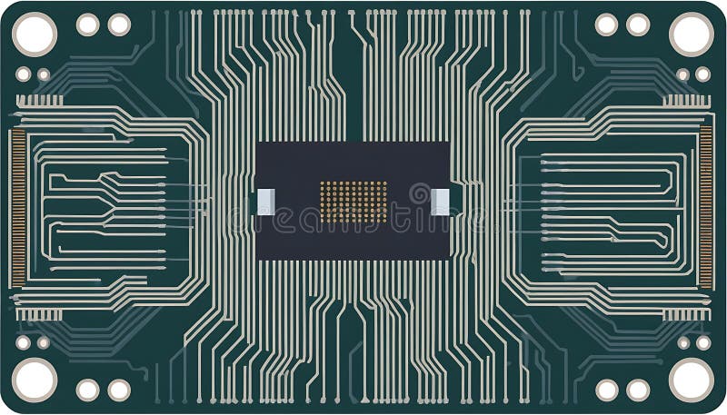 Stylized Electronic Circuit Board with Central Processor Illustration ...