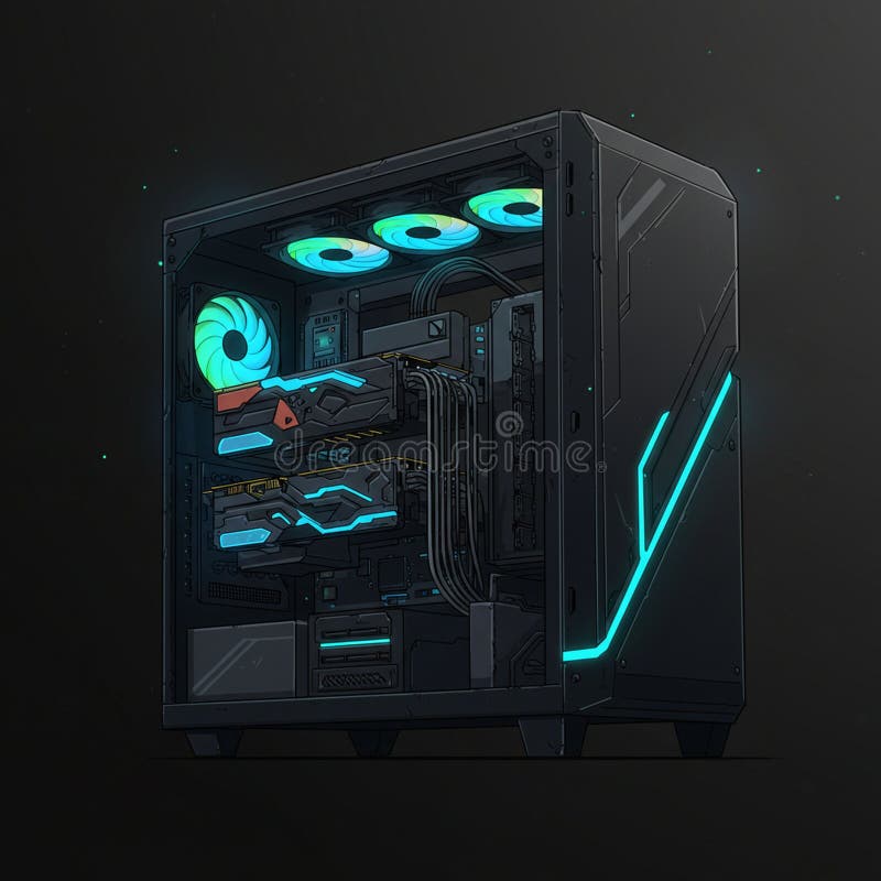 A Detailed Illustration of a High-performance Gaming PC. the Case is ...