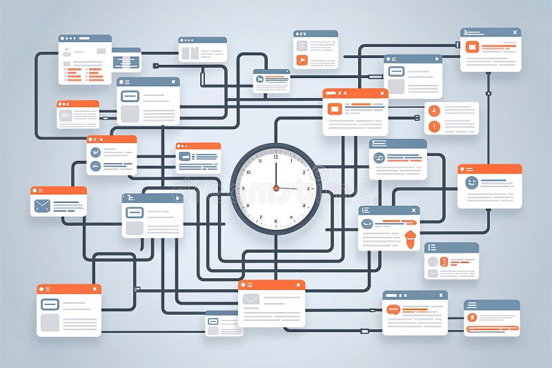 Illustration of Deadline Stress with a Clock Surrounded by Complex Web ...