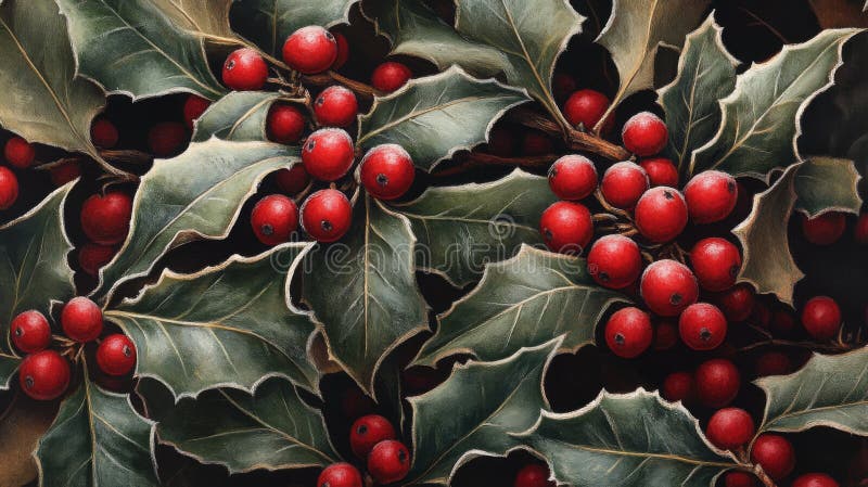A Detailed Illustration of Holly Berries and Leaves Stock Illustration ...