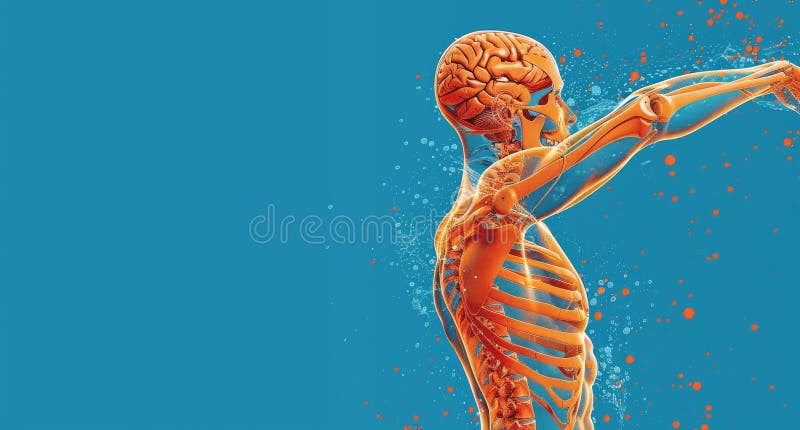 Human Body Anatomical Illustration with Skeletal and Brain Structures ...