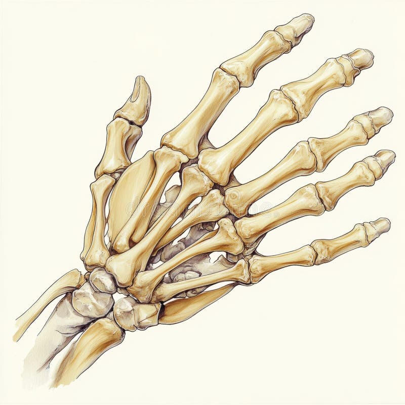 Detailed Illustration of a Human Hand Skeleton Showcasing Bone ...