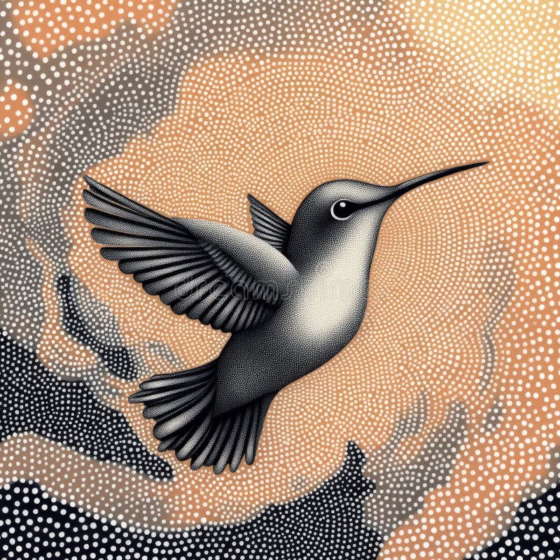 Hummingbird Illustration with Intricate Dot Art Style, Featuring ...