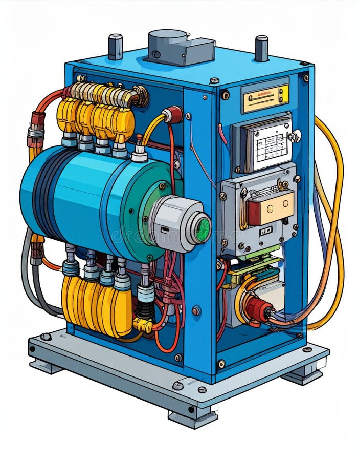Detailed Illustration of Industrial Blue Machine with Yellow Components ...