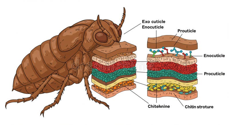 Detailed Illustration of an Insect S Exoskeleton Structure. on the Left ...