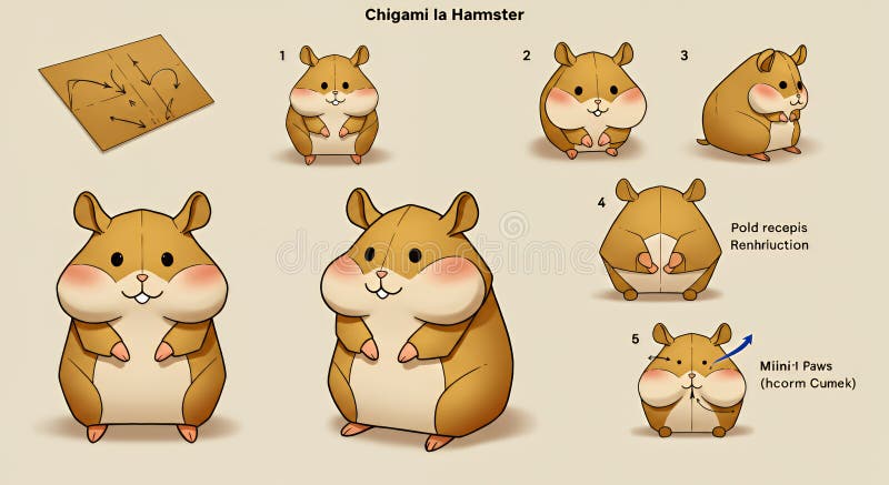 Detailed Illustration of the Instructions on Creating a Hamster Origami ...