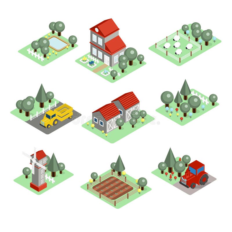 Detailed Illustration of a Isometric Farm Stock Vector - Illustration ...