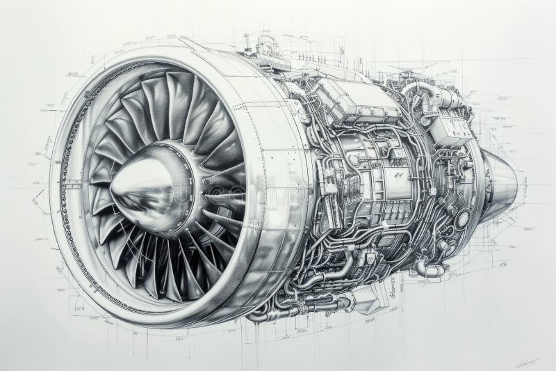 Detailed Illustration of a Jet Engine, Suitable for Technical Designs ...