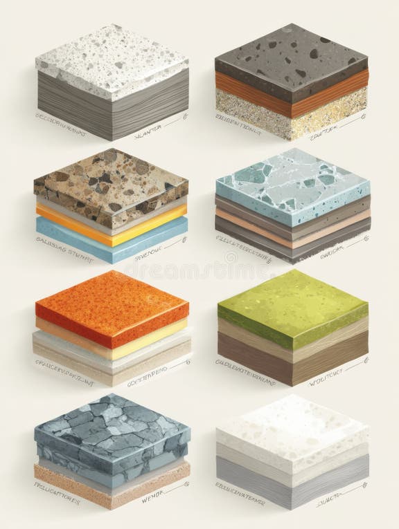 Detailed Illustration of Labeled Building Material Types for ...
