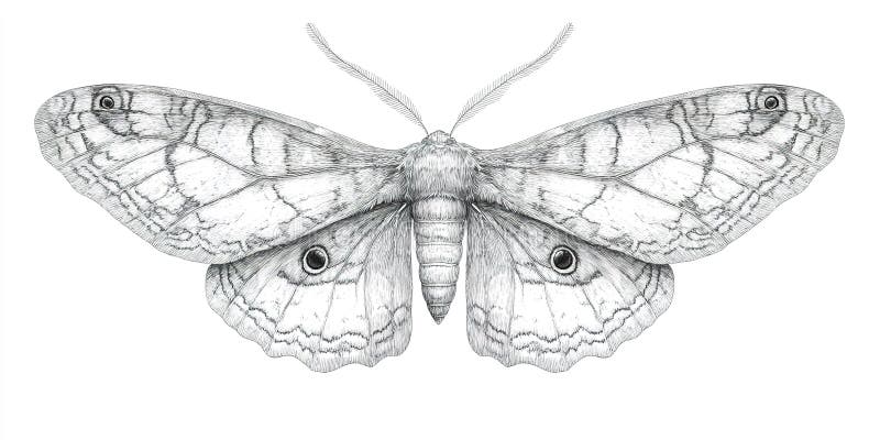 Detailed Illustration of a Large Moth with Intricate Wing Patterns and ...