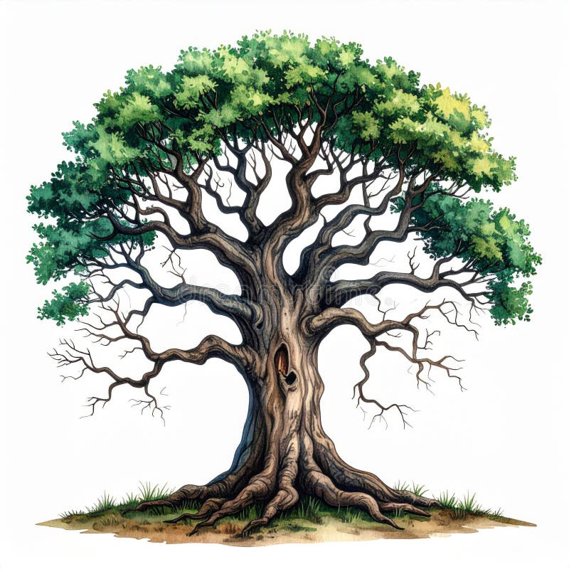 Detailed Illustration of a Large Oak Tree Stock Illustration ...