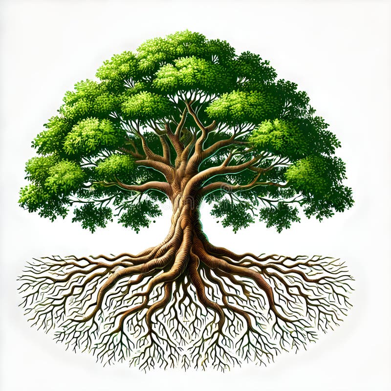 Illustration of a Large Tree with a Fully Visible Root System on a ...