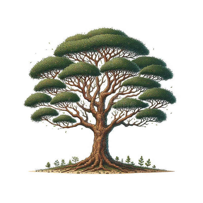 Detailed Illustration of a Large Tree with Textured Trunk and Dense ...