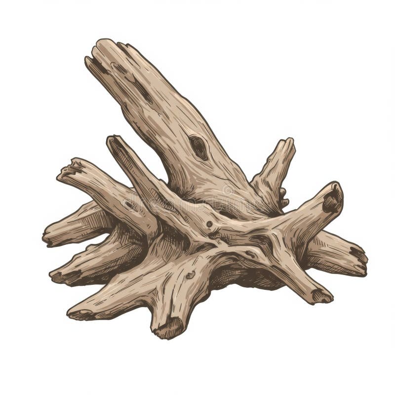 Detailed Illustration of Light Brown Driftwood Piece Stock Illustration ...