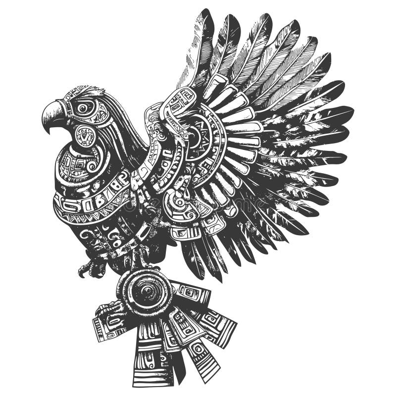 Ornate Aztec Eagle Design, Majestic Bird with Intricate Feathers and ...