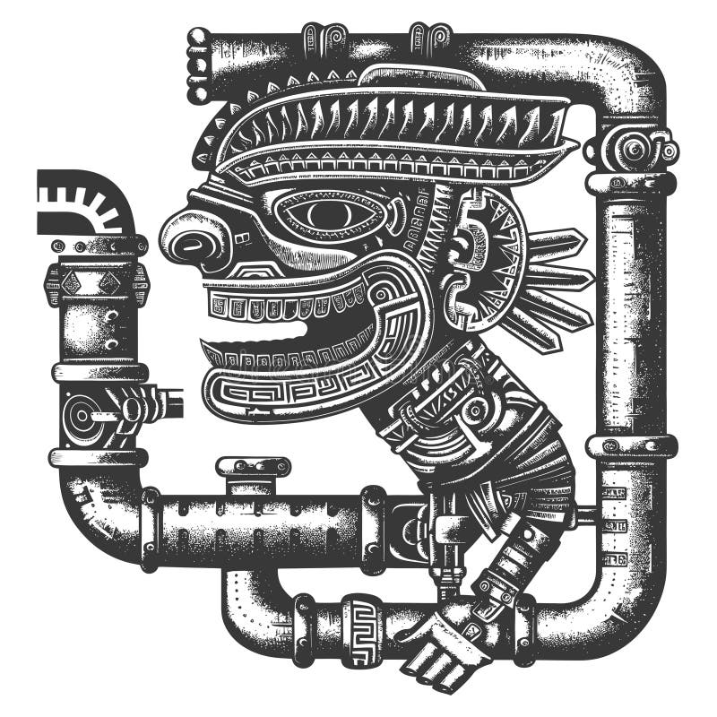 Steampunk Mayan Deity Integrated with Industrial Pipes Stock Vector ...