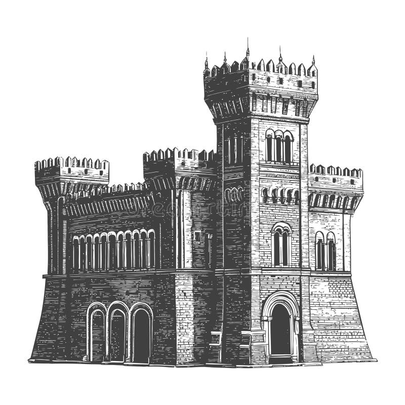 Majestic Medieval Castle Fortress, Architectural Illustration Stock ...