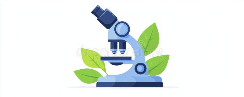 Icon of an Organic Science Laboratory with Microscope and Green Leaves ...