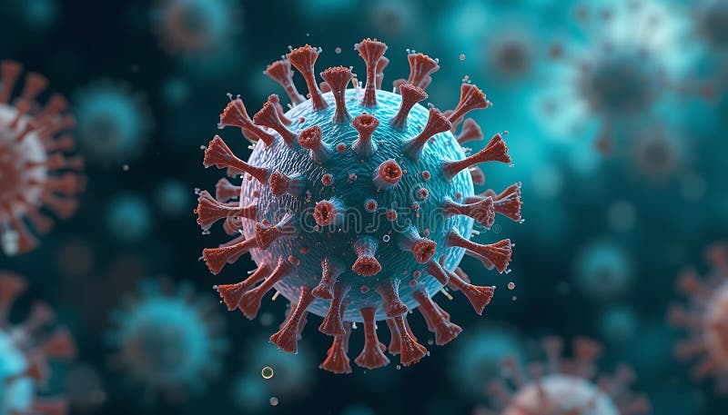 Detailed Illustration of a Microscopic Virus with Red Spikes Stock ...