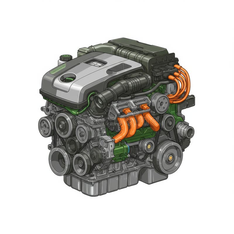 Detailed Illustration of a Modern Car Engine Stock Illustration ...