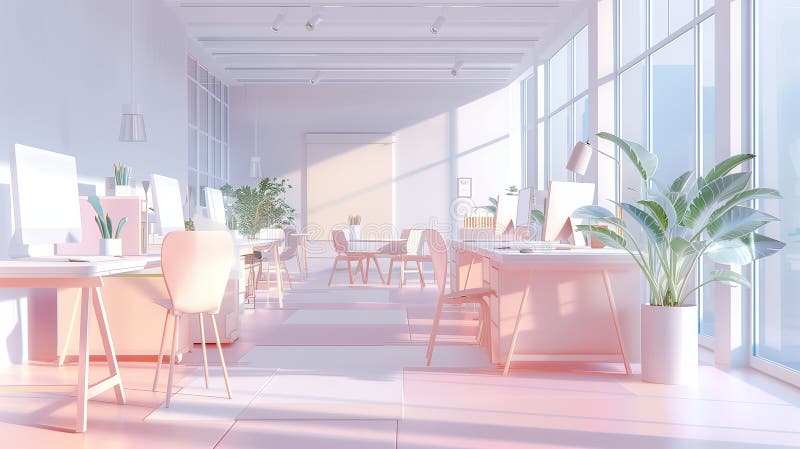 A Detailed Illustration of a Modern Office Interior Designed with ...