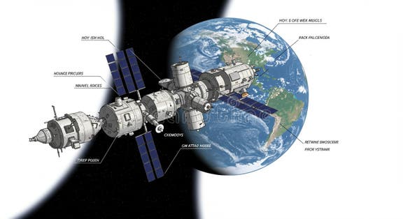 A Detailed Illustration of a Modular Spacecraft Orbiting Earth. the ...