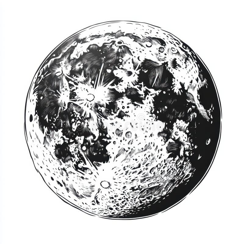 Detailed Illustration of the Moon Featuring Craters and Textures Stock ...
