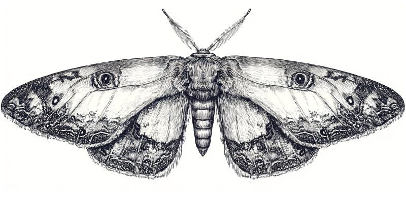 Detailed Illustration of a Moth Showcasing Intricate Wing Patterns and ...