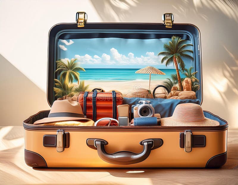 Detailed Illustration of an Open Suitcase Ready for Travel Stock ...