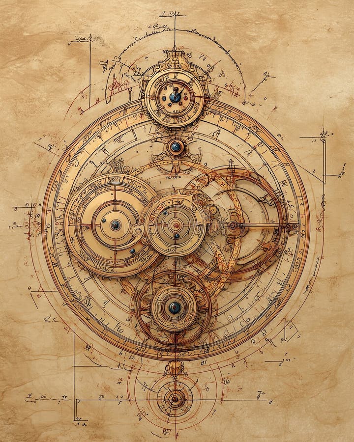 Byzantine Astronomical Mechanism with Celestial Dials Drawn in Da Vinci ...