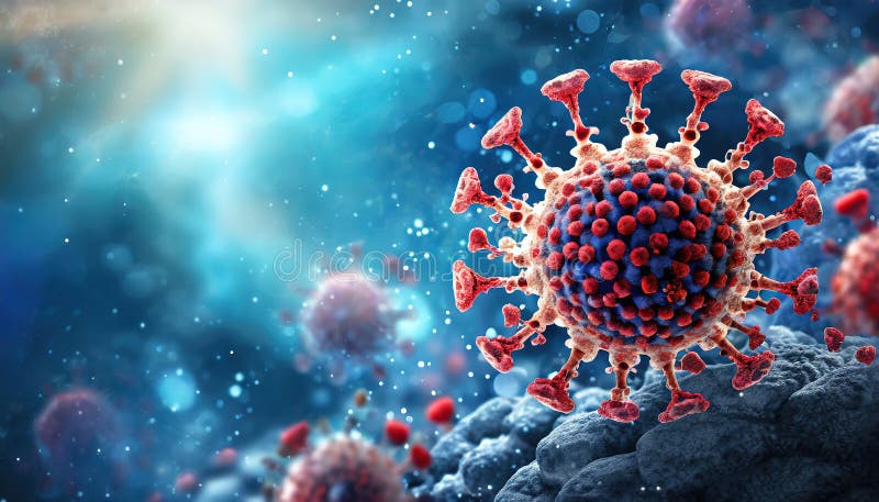 Detailed Illustration of a Pathogen with Red and Blue Highlights ...