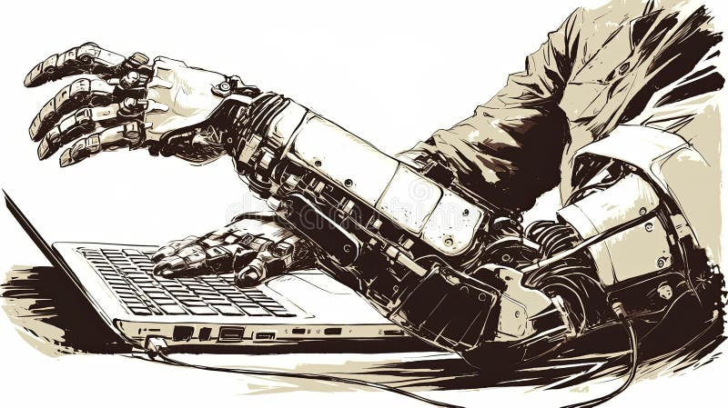Close-up of Robotic Prosthetic Arms Typing on a Laptop Keyboard Stock ...