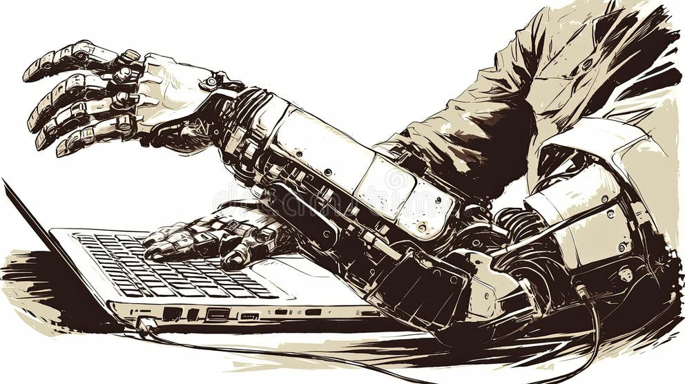 Close-up of Robotic Prosthetic Arms Typing on a Laptop Keyboard Stock ...