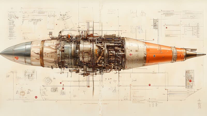 A Detailed Illustration of a Rocket Engine, Showing Its Intricate Inner ...