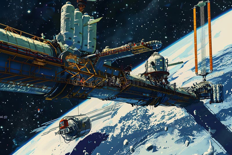 Futuristic Space Station Orbiting Earth in a Breathtaking Scene Stock ...