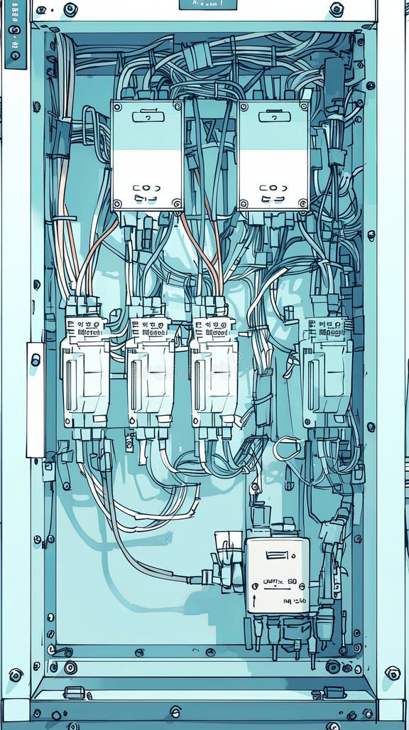 Close-up of Electrical Engineering Panel Featuring Wiring and Installed ...