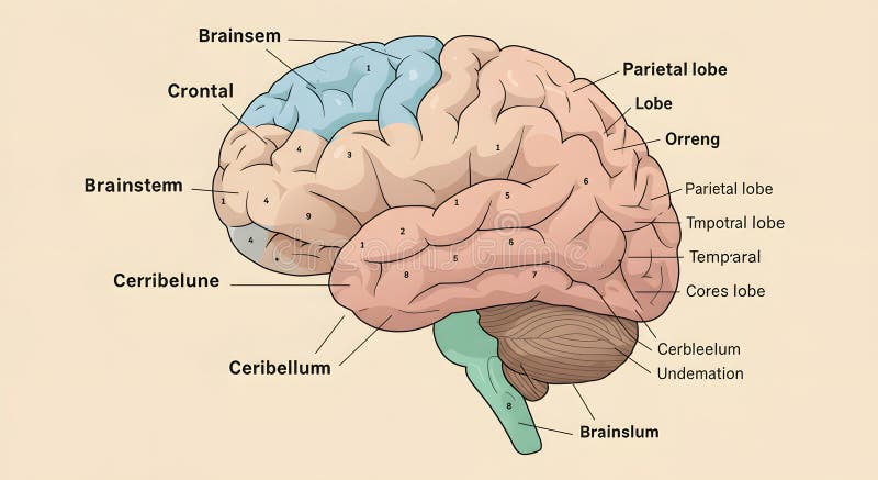 Illustrated Diagram of the Human Brain with Labeled Lobes and ...