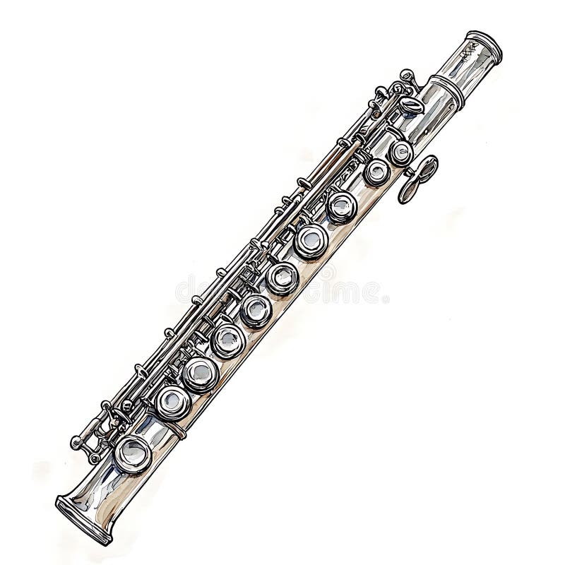 Detailed Illustration of a Silver Flute Musical Instrument Stock ...