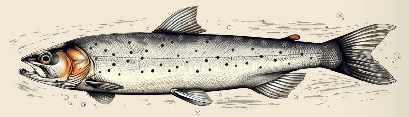 A Detailed Illustration of a Spotted Fish with Fins and a Tail Stock ...
