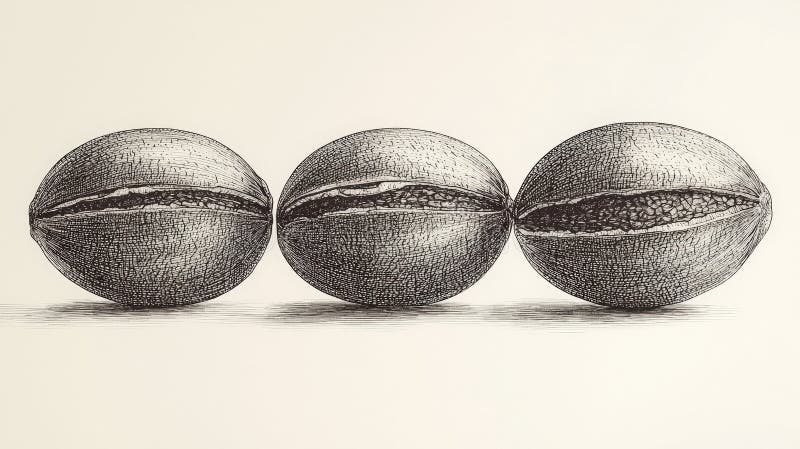 Detailed Illustration of Three Oval Seeds with Textured Surface and ...