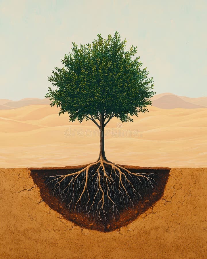 Desert Tree Roots Resilience Growth Strength Nature Stock Illustration ...
