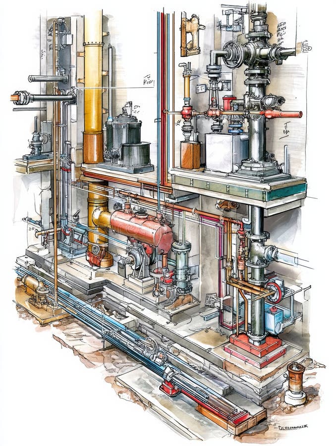 Artistic Cross Section Underground Fuel System Showcasing Pipes Valves ...