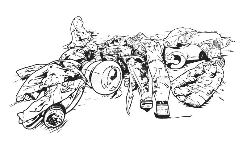 Detailed Illustration of a Variety of Trash Items Scattered on the ...