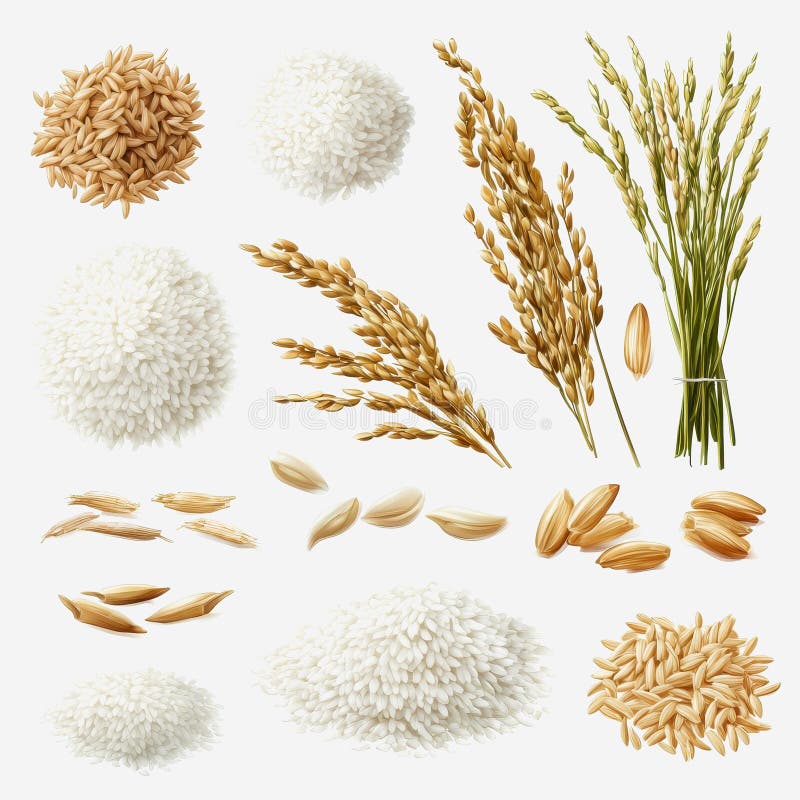 Detailed Illustration of Various Rice Types, Grains, and Marriages ...