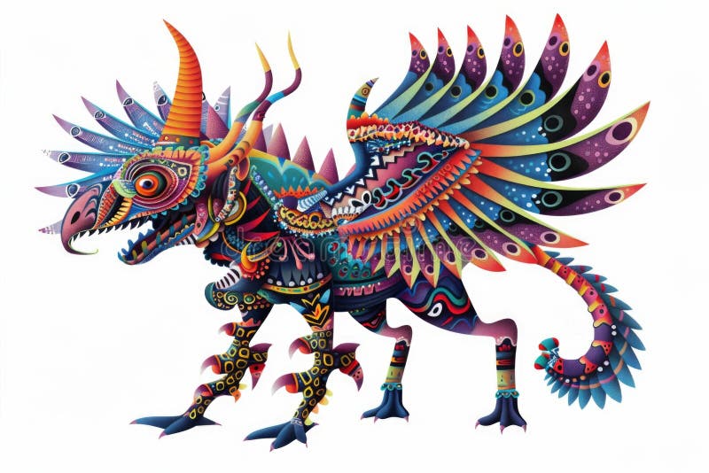 Detailed Illustration of a Vibrant Alebrije with Various Animal ...