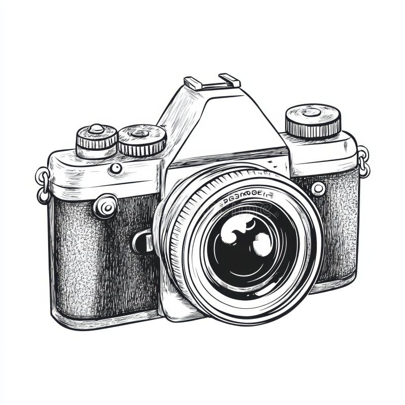 Detailed Illustration of a Vintage Camera Featuring Various Controls ...