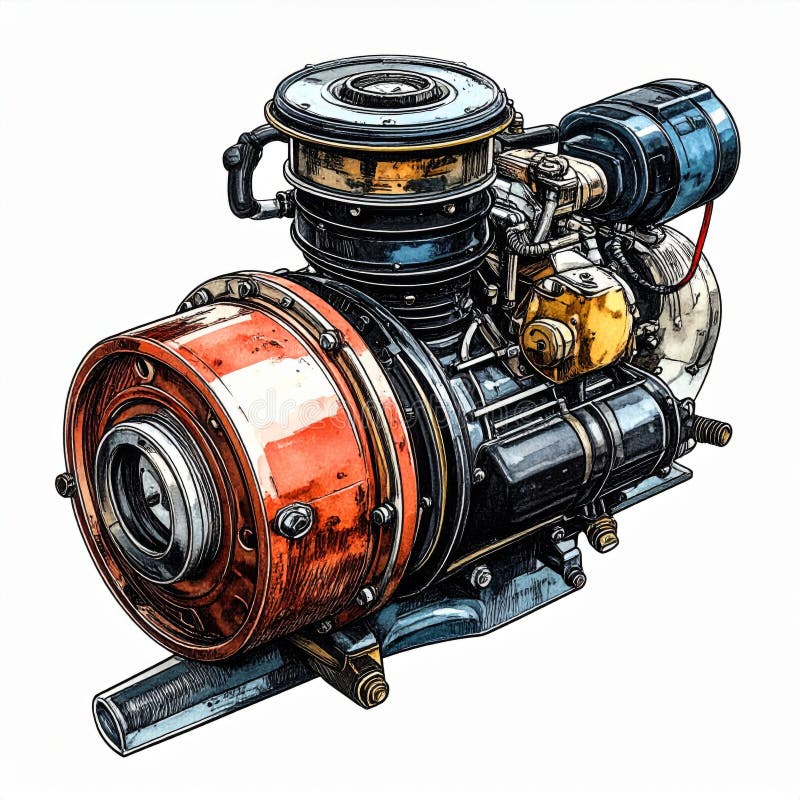 Detailed Illustration of a Vintage Engine Stock Image - Illustration of ...