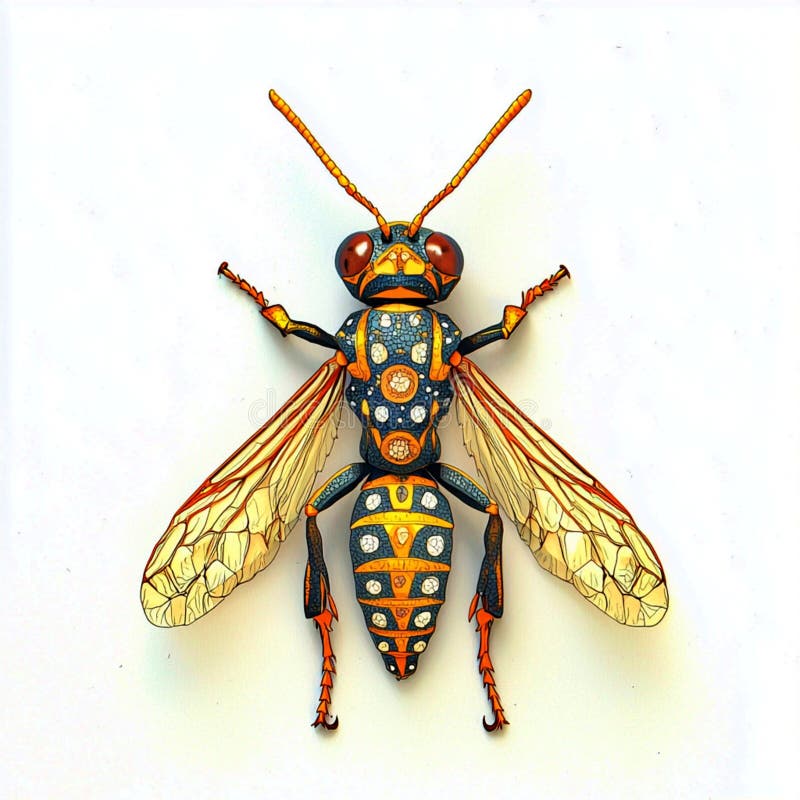 A Detailed Illustration of a Wasp with Intricate Patterns on Its Body ...